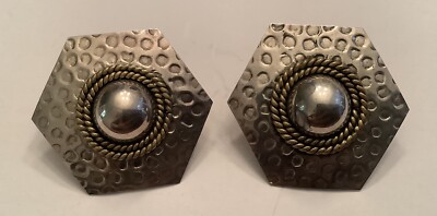 MT655 Vtg 925 Sterling Silver Pierced Earrings W/Brass Rope Accent ...