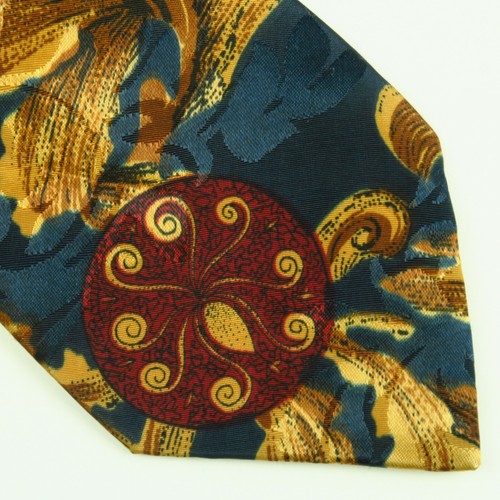 Mens Green Gold Red Abstract Geometric Floral Neck Tie 57"x3.5" Floret ...