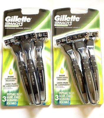 Gillette Mach 3 Sensitive Disposable Razors Packs of 2 (Total 6 Razors ...