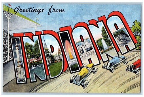 Greetings From Indiana IN, Large Letter Indianapolis Soo Race Vintage ...