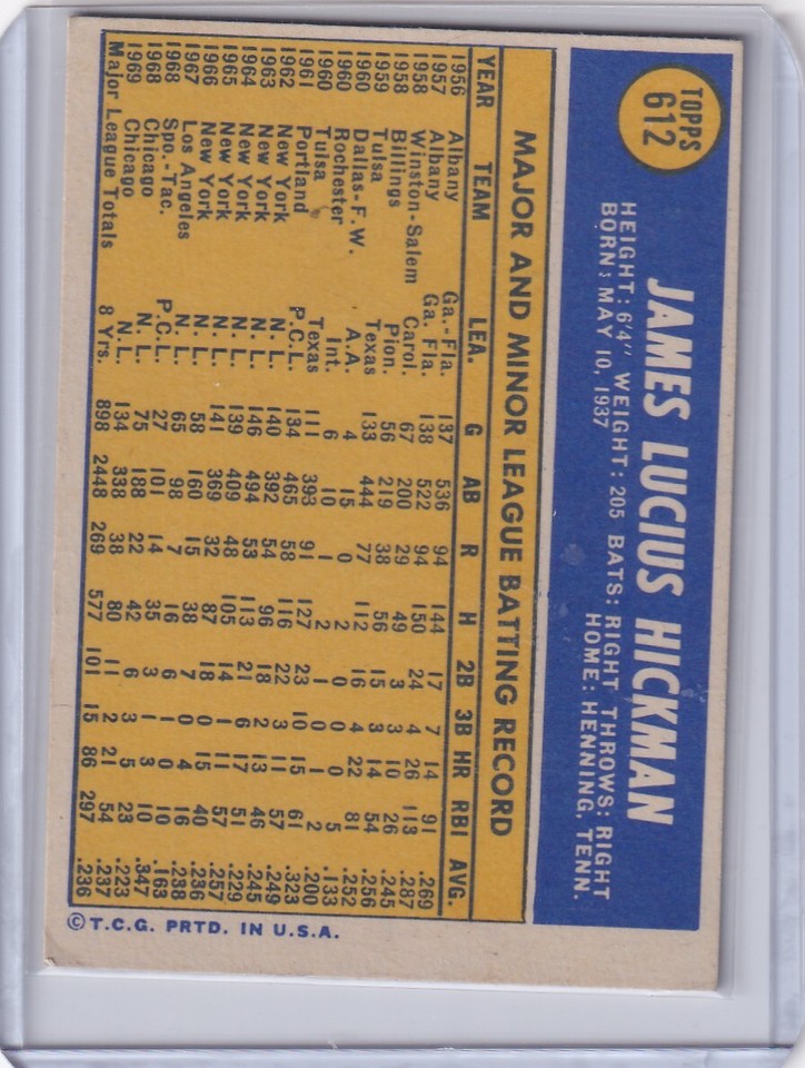 1970 Topps Baseball #612 Jim Hickman - Chicago Cubs | eBay
