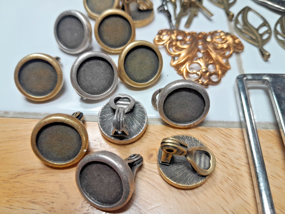 Vintage Mixed Metal Random Findings pieces beads settings clip earrings ...
