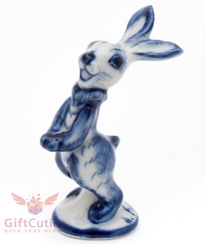 Gzhel Porcelain Figurine of the Hare Bunny Rabbit hand-painted Гжель | eBay