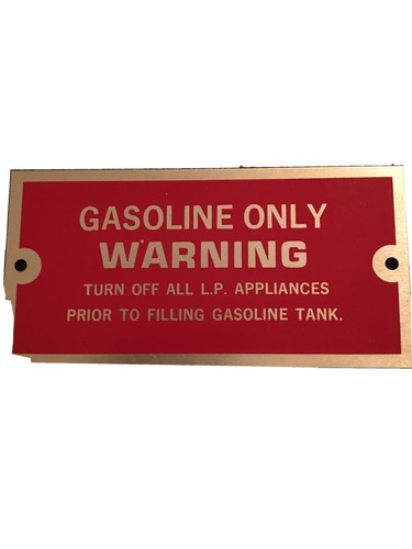 Vintage Metal Gasoline Only Warning Plate Tag Plaque Gas Tank Turn Off ...