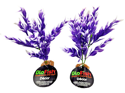 2 GloFish Tank Plants Aquarium Decor Purple & White Size 5.5" Weighted ...