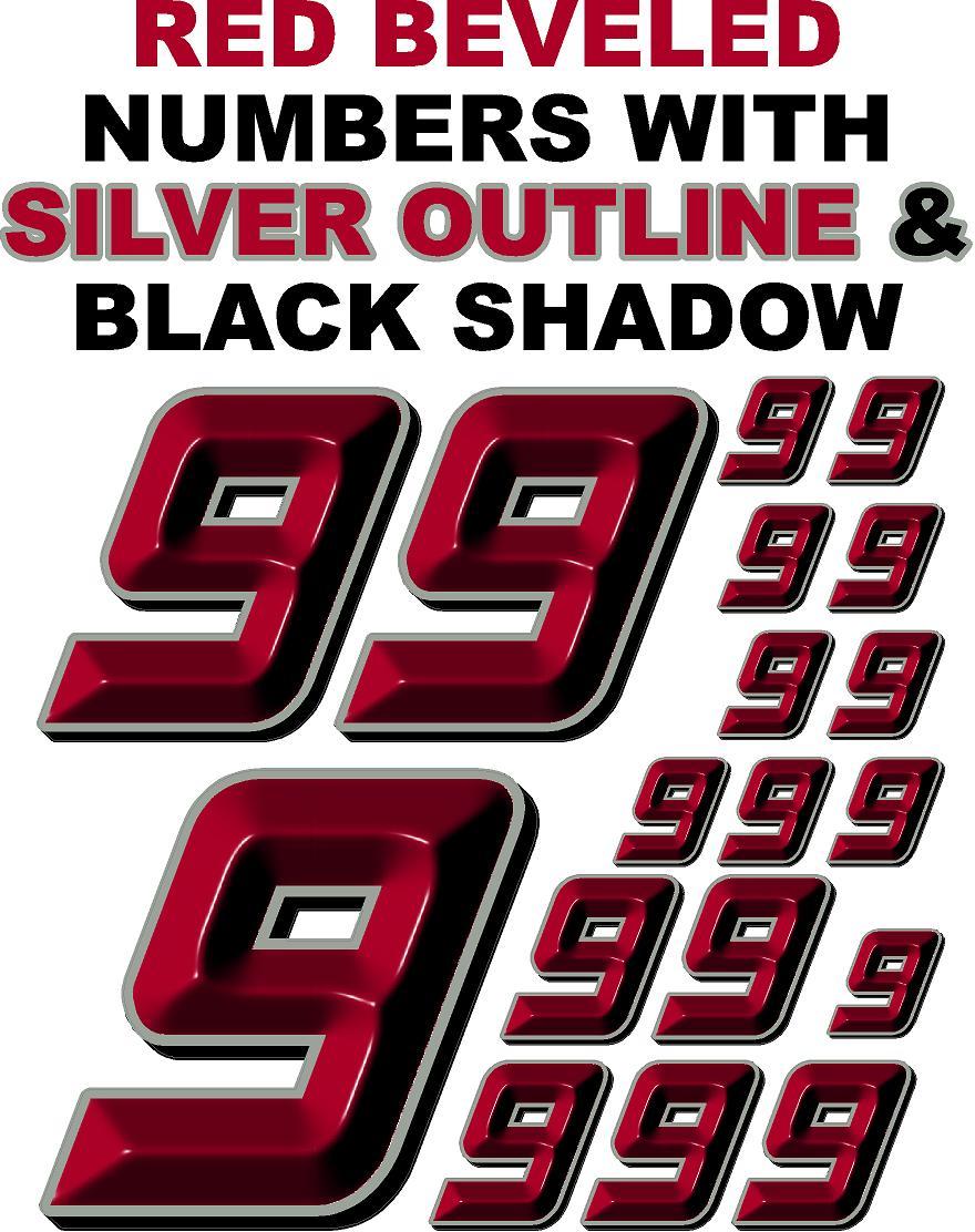 3-D RACING NUMBERS (9's) RED BEVELED Decal Sticker Sheet 1/8-1/10-1/12 ...