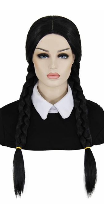 Wednesday Addams Wig Women Girls Long Black Braided Wigs for Wednesday ...