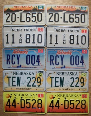 LOT of 10 NEBRASKA LICENSE PLATES - 1999-2017 - 5 matched pairs | eBay