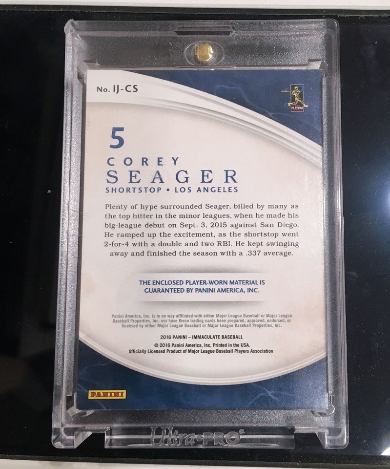 2016 Corey Seager Panini IMMACULANT JUMBO CLEAT JERSEY #5 /5 ROOKIE ...