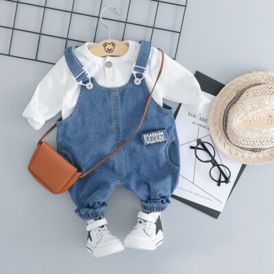 2pcs Newborn Baby Girl T Shirt Tops +Suspenders Jeans Autumn Clothes ...