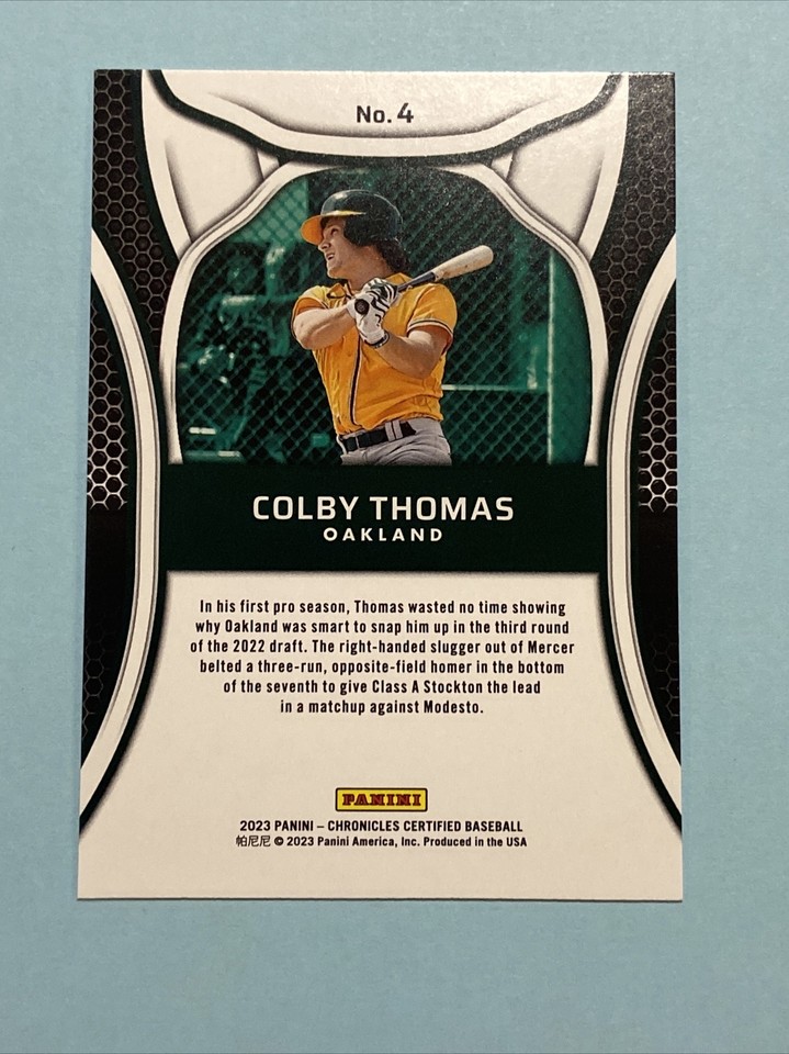 Colby Thomas 2023 Panini Chronicles Certified Baseball #4 Oakland ...