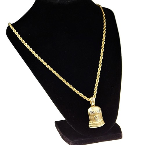Goon Head Chain Ski Masked Man Thug Small Pendant Gold Plated 24" Rope ...