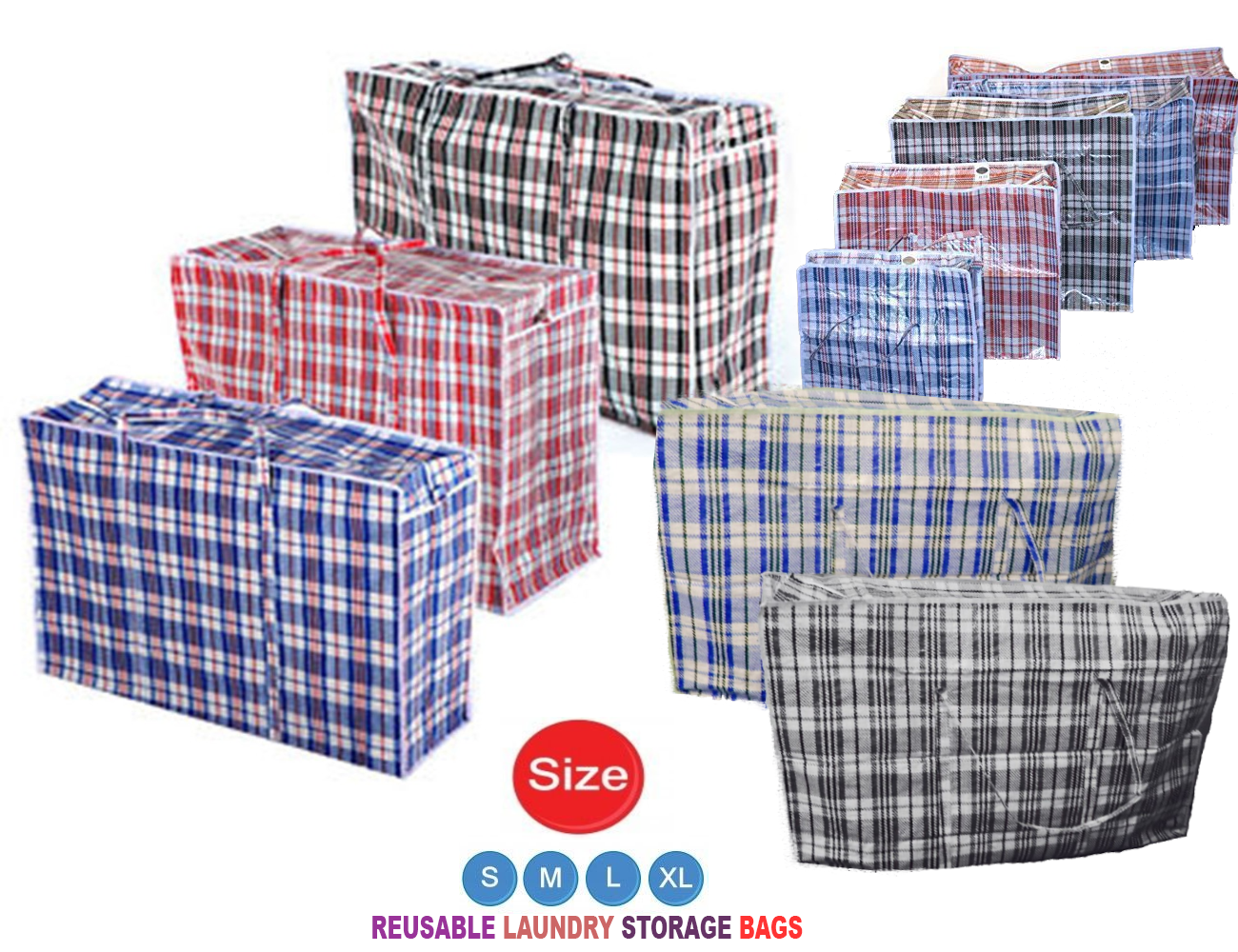 Reusable Laundry Storage Bag Shopping Bags Zipped Strong Jumbo Large ...