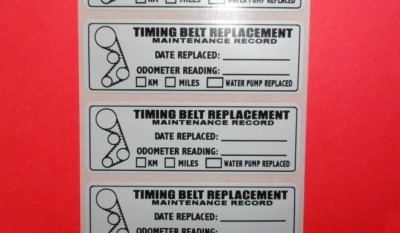 40 TIMING BELT WATER PUMP REPLACEMENT STICKERS LABELS REMINDER 3"X1" | eBay