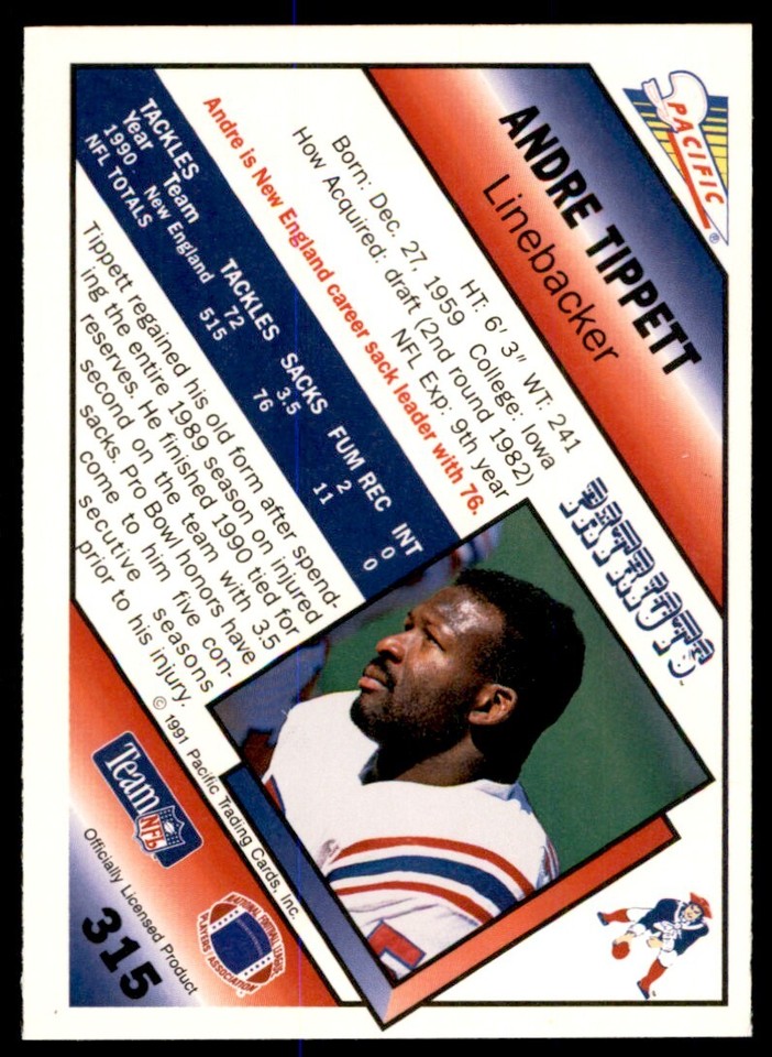 1991 Pacific Andre Tippett . New England Patriots #315 | eBay