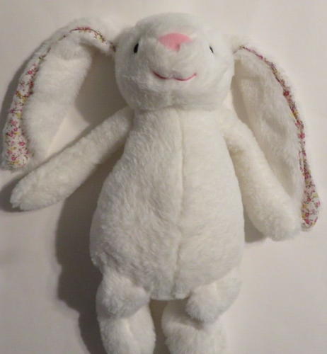 Baby Cuddle Bunny Plush White Rabbit Rattle Floral Crinkle Ears 18 ...