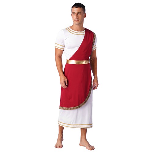 Mens Ancient Greek Toga Short Sleeve Roman Robe Caesar Party Masquerade ...