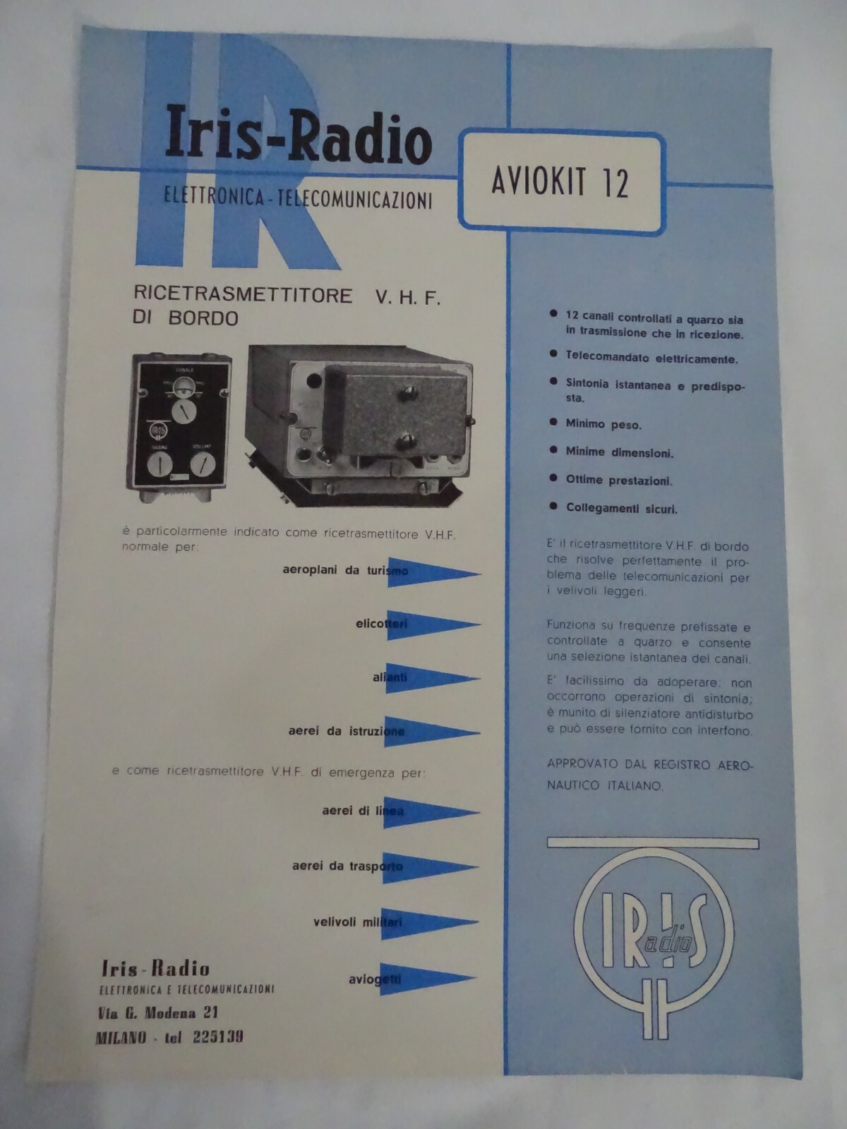 4271- Brochure Iris Radio Aviokit 12 V.H.F. Transceiver On Board | eBay UK
