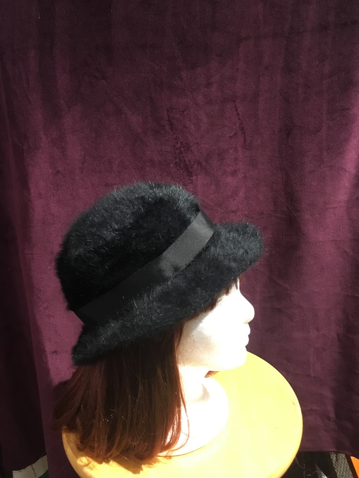 VTG 1950s Bowler Style Hat in Black Rabbit Hair w/ Ribbon by Fluffi by ...