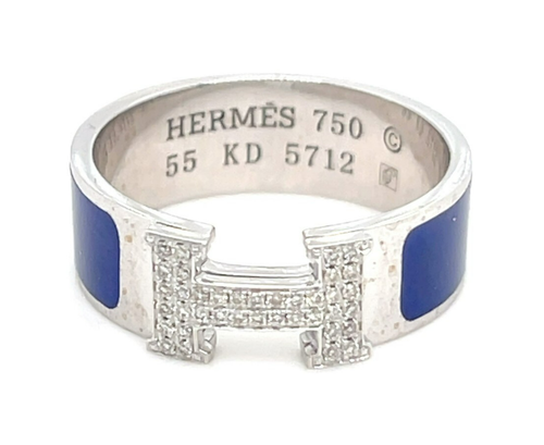 Bague H Clic Clac En Or Blanc 18 Carats Avec Émail Bleu Et Diamant ...