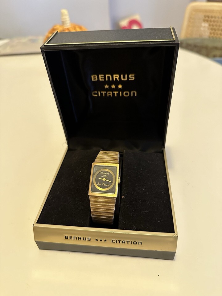 RARE Vintage Benrus Quartz Citation Tank Watch Rectangle Gold Possible ...