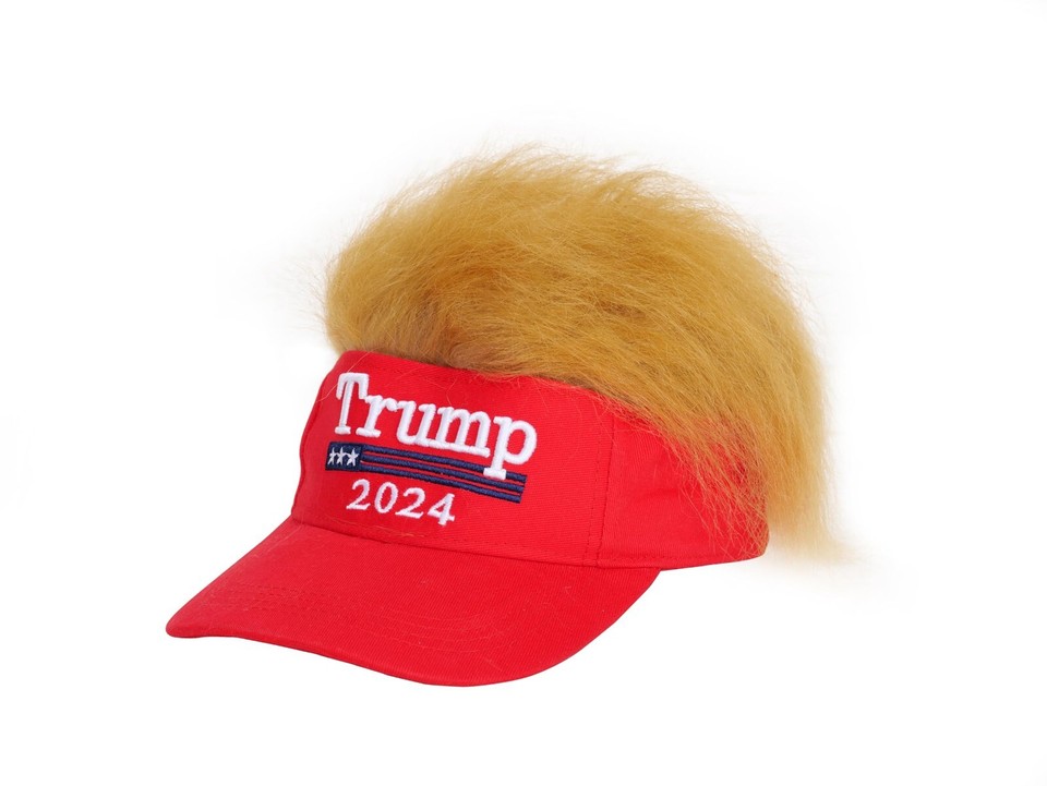 ON SALE!! 2024 President Donald TRUMP Red Trumpy Visor Hat w/Gold Hair ...