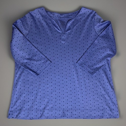 LL Bean Women's Plus Size 1X Split V-neck Knit Top Periwinkle Blue 3/4 ...
