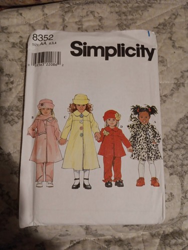 Simplicity 8352 Toddler Girls Coat/ Jacket Pants Hat & Scarf Sz 2-3-4 ...