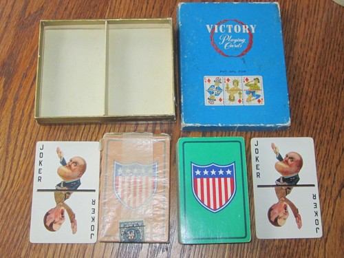 WWII ERA VICTORY DOUBLE DECK PLAYING CARDS (with HITLER/MUSSOLINI COMIC ...