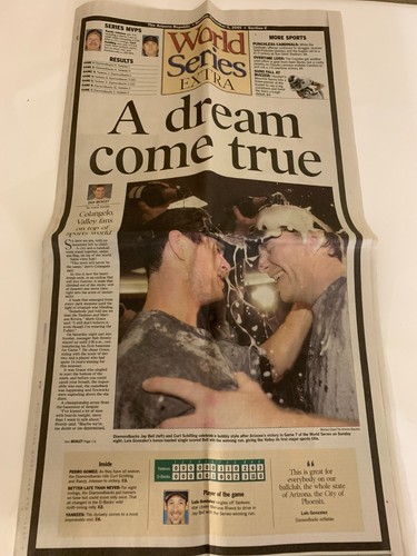 2001 Arizona Republic Newspaper Az Diamondbacks World Series Extra Nov ...