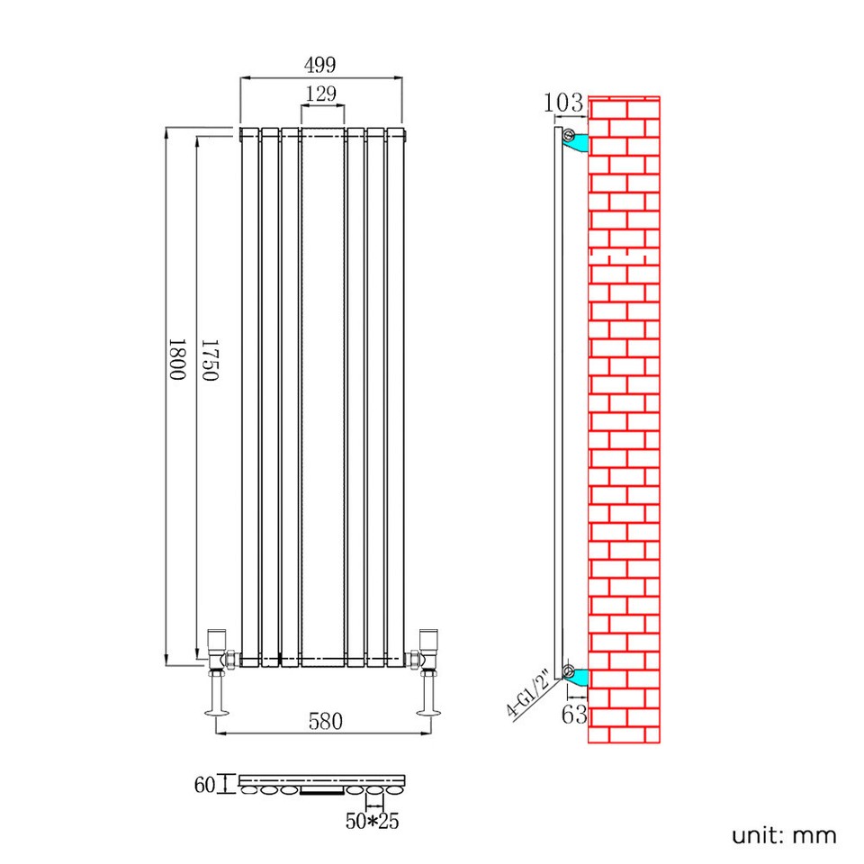 Designer Vertical Radiator Mirror Oval Column Panel White Anthracite ...