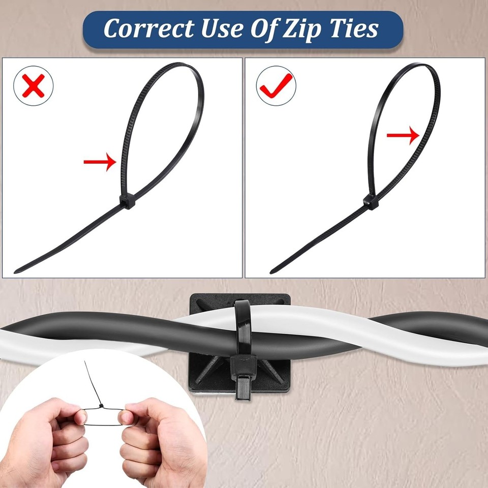 100PCS Adhesive Zip Tie Mounts 3/4"Black Cable Tie Mounts with 100PCS 8 ...
