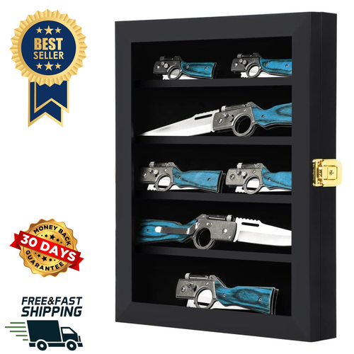 Knife Display Case Cabinet Wood Clear Pocket Knives Holder Wall Mount ...