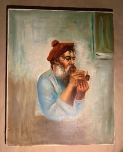 Older Bearded Man Lighting A Pipe Painting 20x16” | eBay