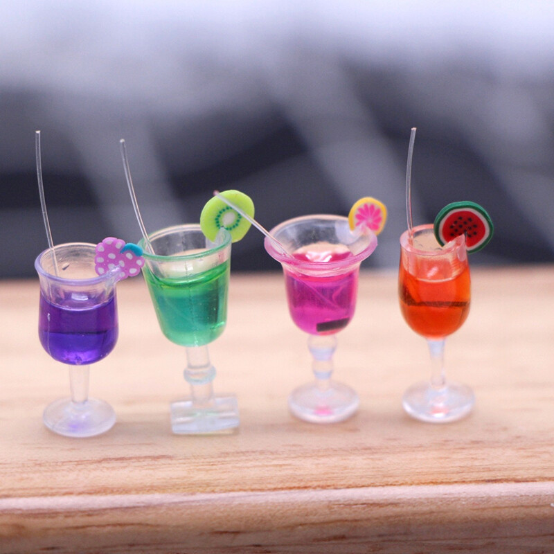 4Pcs 1:6 Dollhouse Miniature Fruit Cocktail Drinks Cup Model Kid Play ...