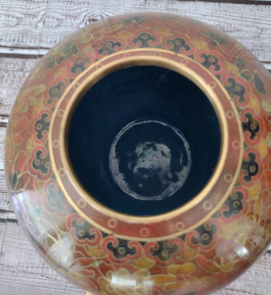 Vintage Jingfa Dark Earth Tone Floral Lotus Cloisonne Enamel Ginger Jar ...