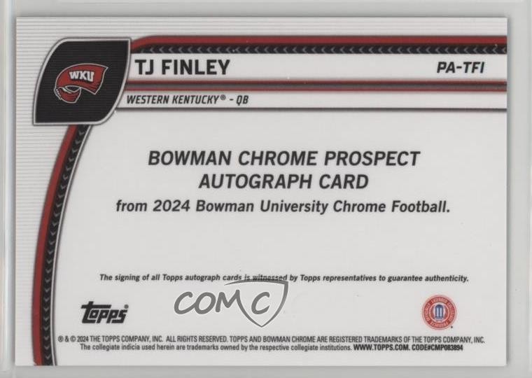 2024 Bowman U Chrome Prospect Gold Shimmer Refractor 8/50 TJ Finley ...
