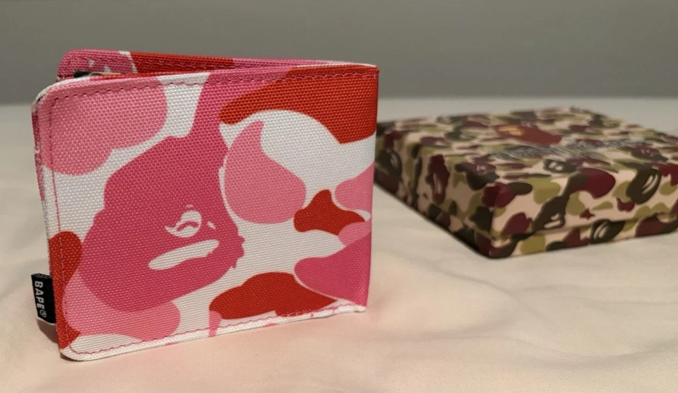 Bape Wallet Mens PINK CAMO Nylon Bi-Fold Bathing Ape Head New | eBay
