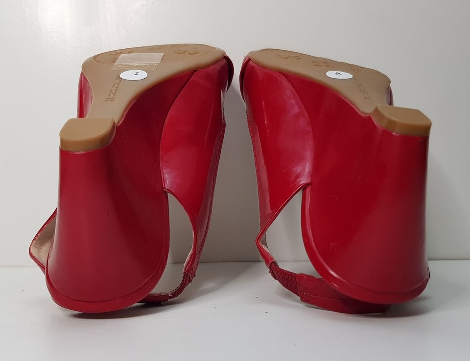NATURALIZER 4UK EU36.5 WOMENS RED MID WEDGE HEEL PEEP TOE SLINGBACK ...