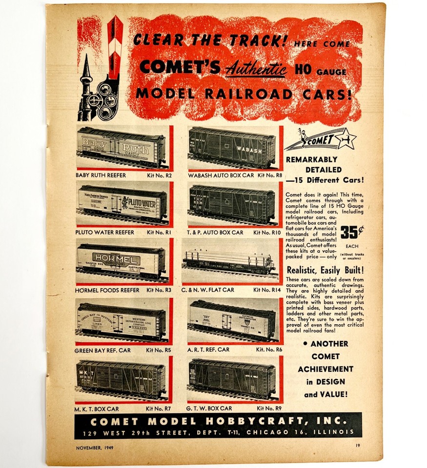 1949 Comet Railroad Cars Advertisement Model Trains HO Gauge Chicago | eBay