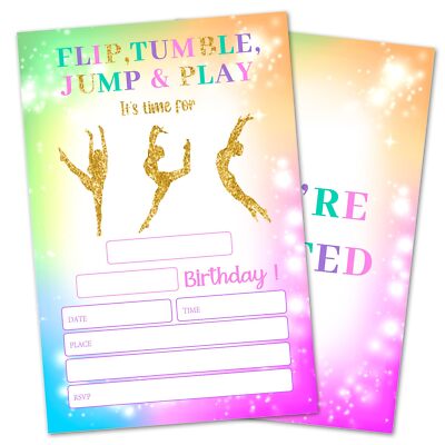 Flip Tumble Jump & Play Birthday Party Invites Cards for Kids ...