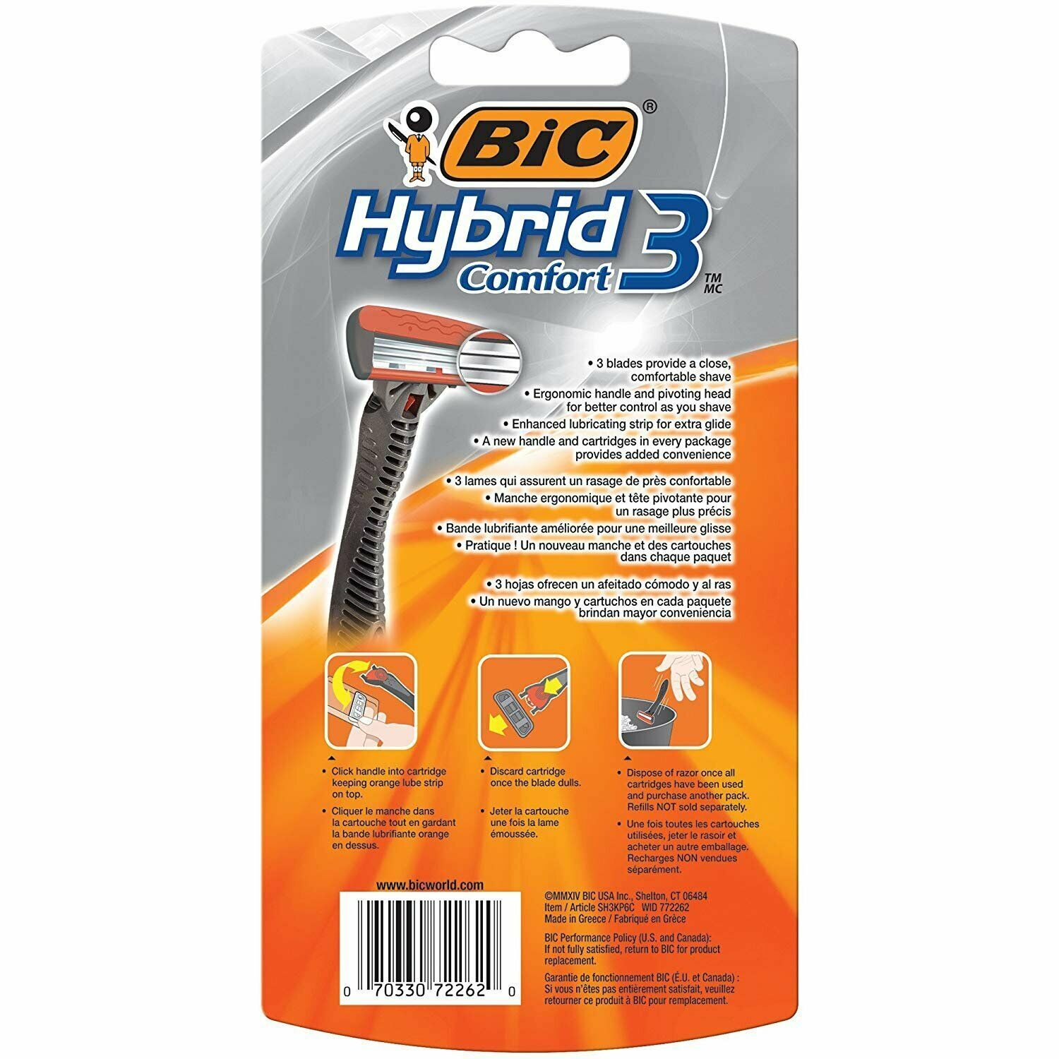 Bic Hybrid 3 Men's Disposable Razor Blade Travel Size Pack 1 Razor 6 ...