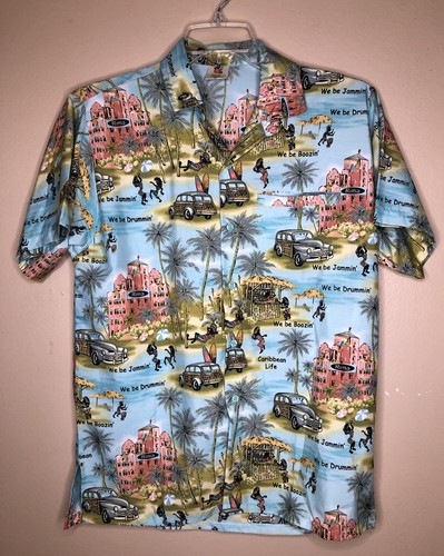 Men S Rima Hawaiian Shirt Medium Light Blue Multi Short Sleeves