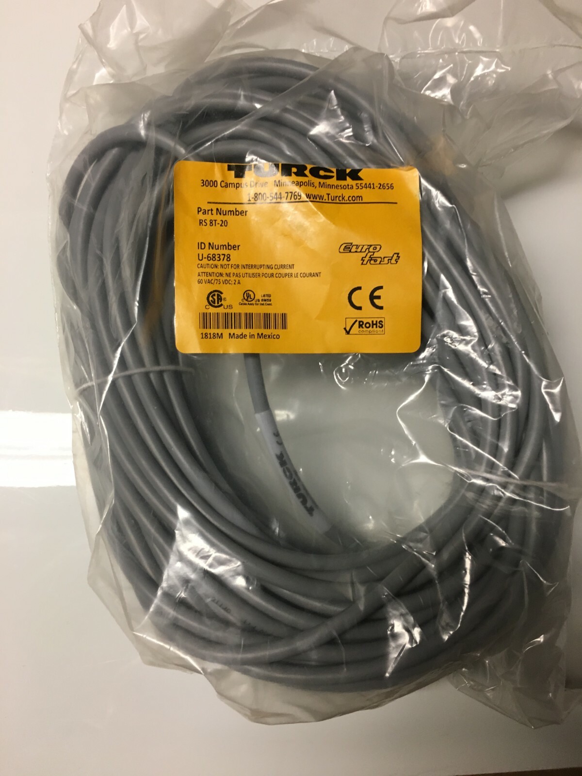 TURCK RS 8T-20, CORDSET, STRAIGHT, 8 POLE, 20M, ALT-ID:U-68378 | eBay