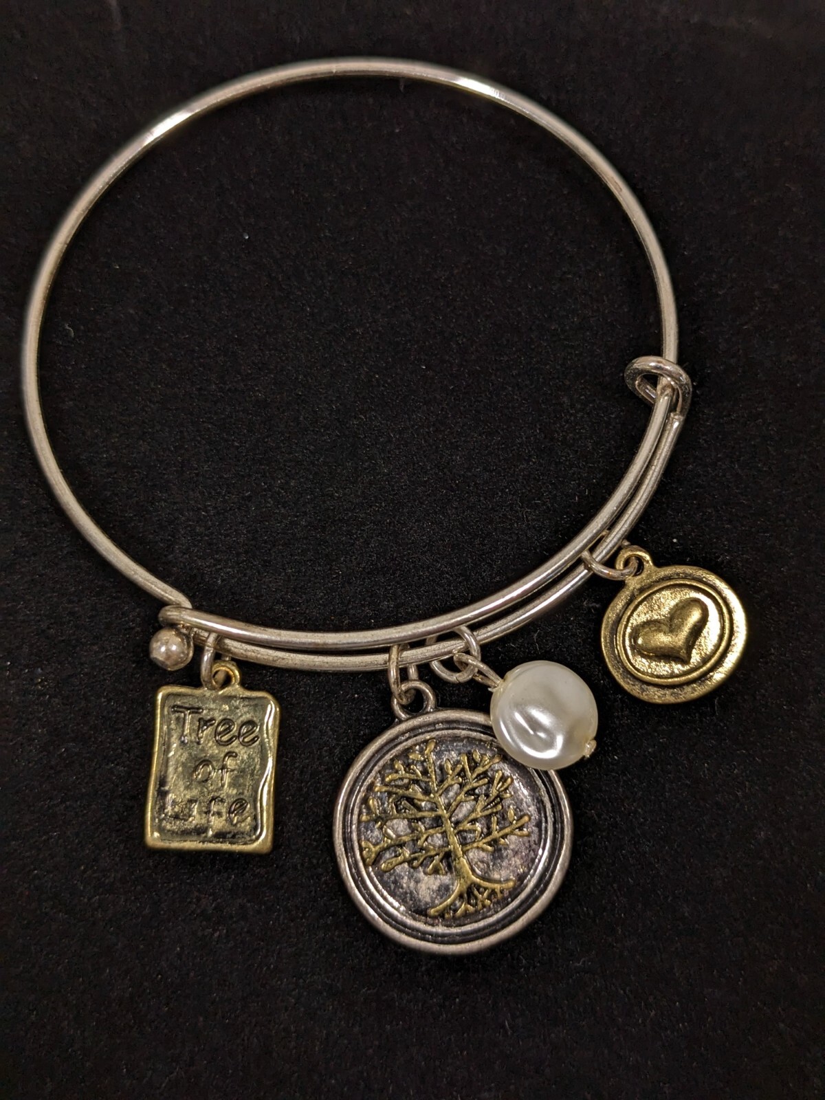 Two Tone Family Tree of Life Round Pearl Charm Bangle… - Gem