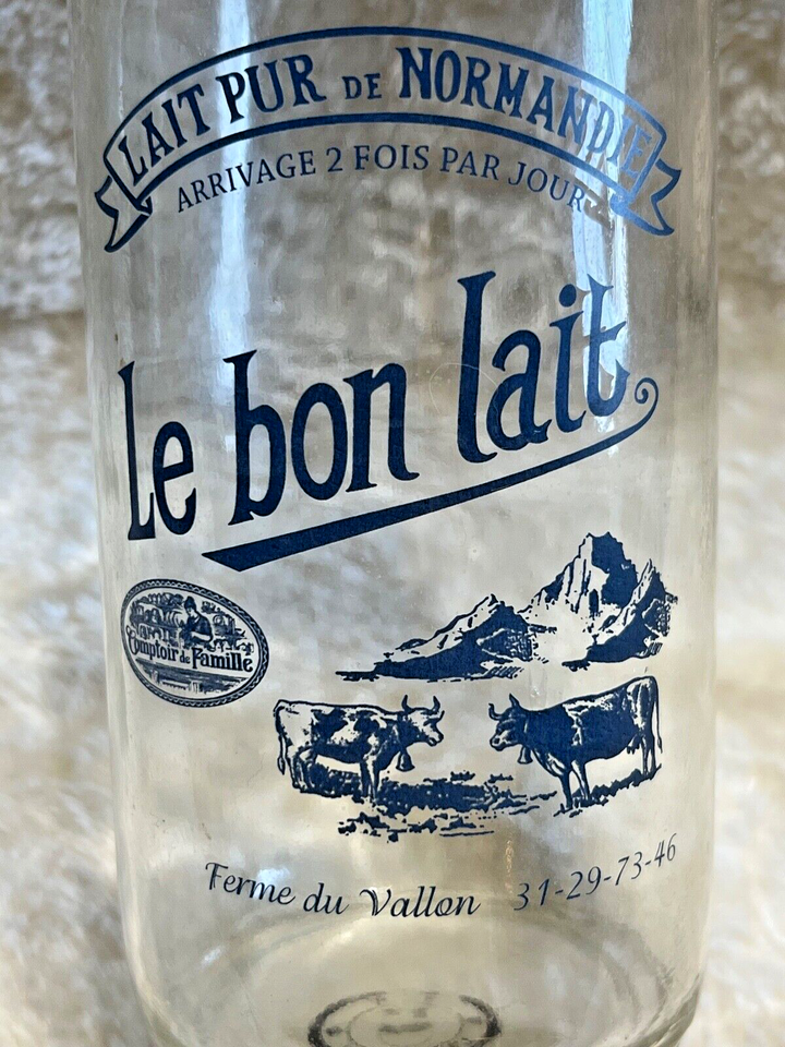 French Lait Pur de Normandie Le bon Lait Milk Bottle Vintage Glass ...