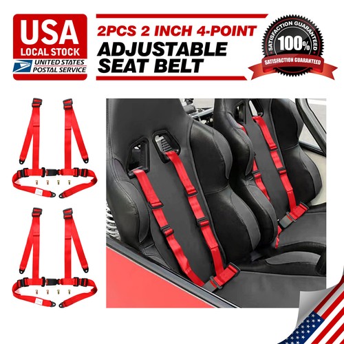 2x Red 2inch 4-Point Harness Quick Release Safety Seat Belt Plug&Lock ...