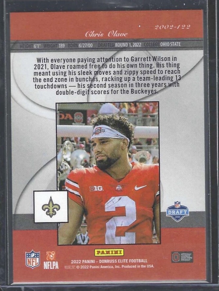 CHRIS OLAVE 2022 PANINI DONRUSS ELITE 2002 THROWBACK GOLD STATUS ROOKIE ...