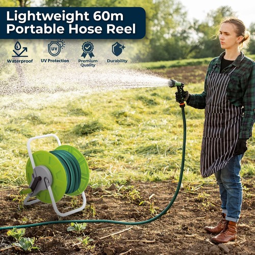 Garden Hose Reel Trolley 60M Portable Water Pipe Free Standing Hose ...