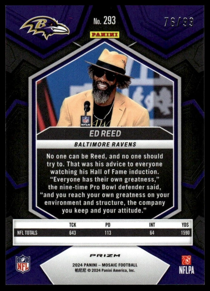 2024 Panini Mosaic #293 Ed Reed Mosaic Blue #/99 | eBay